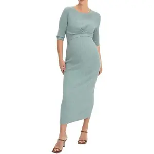 ANGEL MATERNITY Knit Midi Maternity/nursing Dress - Green