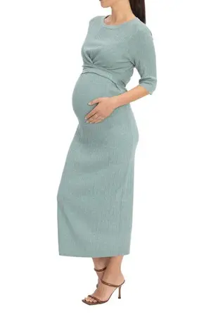 ANGEL MATERNITY Knit Midi Maternity/nursing Dress - Green