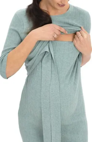 ANGEL MATERNITY Knit Midi Maternity/nursing Dress - Green