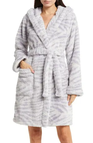 UGG UGG Aarti Faux Shearling Hooded Robe Cloudy Grey Zebra