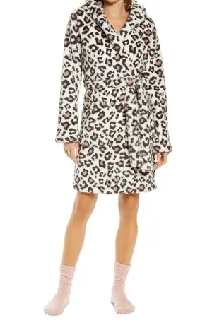 UGG UGG Aarti Faux Shearling Hooded Robe Cream Leopard