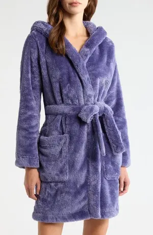 UGG UGG Aarti Faux Shearling Hooded Robe Dusted Iris