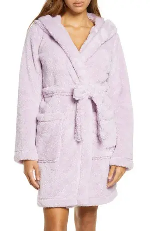 UGG UGG Aarti Faux Shearling Hooded Robe Lilac Frost