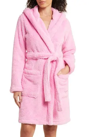 UGG UGG Aarti Faux Shearling Hooded Robe Pink Meadow