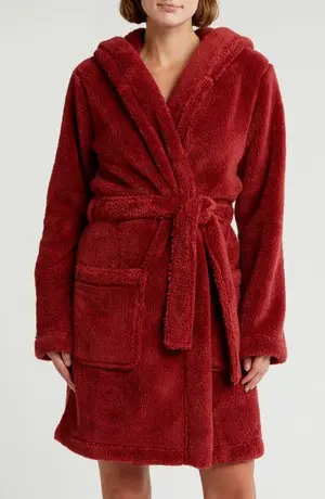 UGG UGG Aarti Faux Shearling Hooded Robe Rubious