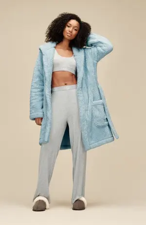 UGG Aarti Faux Shearling Hooded Robe - Sky Blue