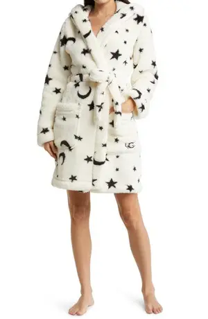 UGG UGG Aarti Faux Shearling Hooded Robe White Celestial