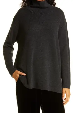 Eileen Fisher Merino Wool Turtleneck Sweater - Charcoal