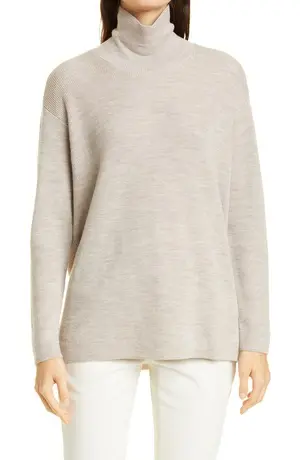 Eileen Fisher Merino Wool Ribbed Turtleneck Sweater