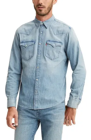 LEVI'S ® Premium Barstow Standard Fit Denim Western Shirt Red Cast Stone
