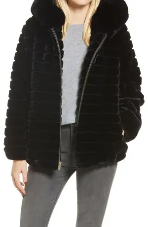 Gallery Faux Fur Hooded Jacket - Black