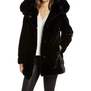 Gallery Hooded Faux Fur Coat - Black