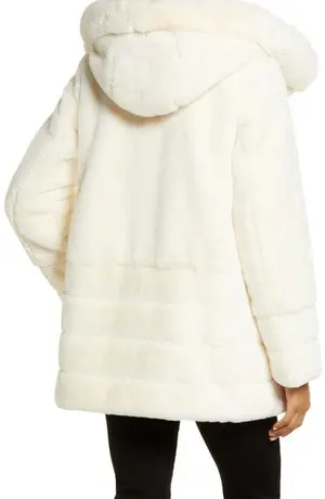 Gallery Hooded Faux Fur Coat - Cream