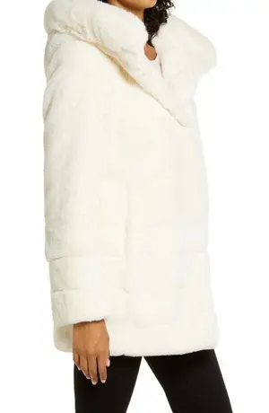 Gallery Hooded Faux Fur Coat - Cream