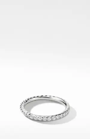David Yurman Cable Pavé Diamond Band Ring - White Gold/diamond