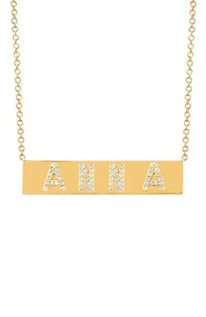 Ef Collection Diamond Nameplate Pendant Necklace - 14k Yellow Gold