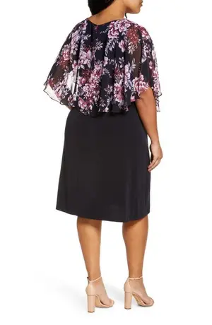 CONNECTED APPAREL Floral Overlay Cape Dress