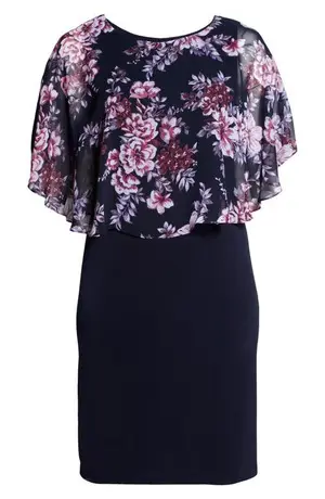 CONNECTED APPAREL Floral Overlay Cape Dress