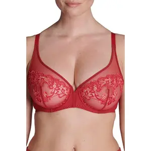 Simone Perele Saga Sheer Underwire Plunge Bra Lipstick