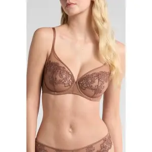 Simone Perele Saga Sheer Underwire Plunge Bra - Tender Brown