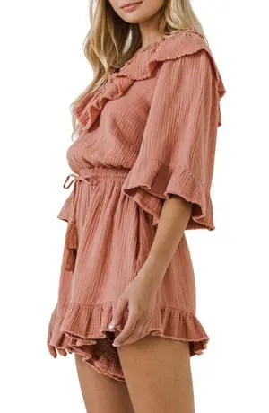 FREE THE ROSES Ruffle Detail Cotton Romper