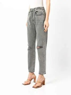 FRAME Grey Distressed Mom Jeans