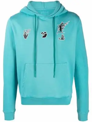 Off-White X Mlb Florida Marlins Logo-print Hoodie - Blue