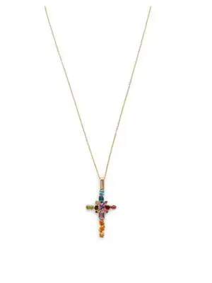 Dolce & Gabbana 18k Yellow Rainbow Gemstone Cross Pendant Necklace - Gold
