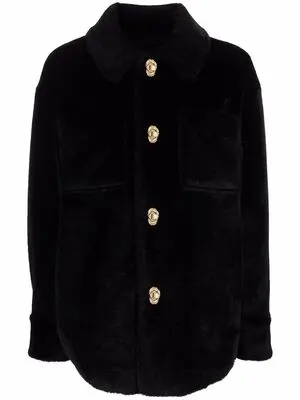 Maje Gold-button Faux-fur Jacket