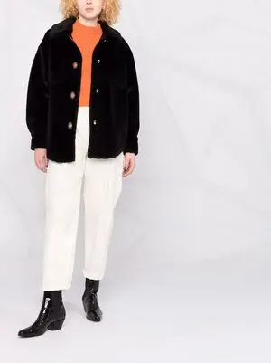 Maje Gold-button Faux-fur Jacket