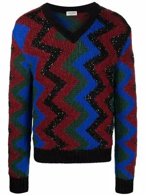 Saint Laurent Zigzag Wool-blend Jumper - Blue