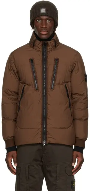 Stone Island Stone Island Brown Down Garment-Dyed Crinkle Reps Jacket - V0076 Brown