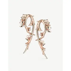 SHAUN LEANE Cherry Blossom Hook Diamond, Pearl And Rose-gold Vermeil Drop Earrings - Rose Gold