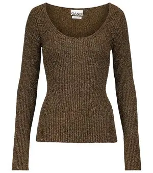 GANNI Metallic Ribbed-knit Sweater