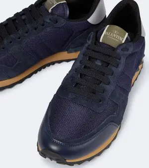 Valentino Garavani Rockrunner Suede-trimmed Sneakers - Blue