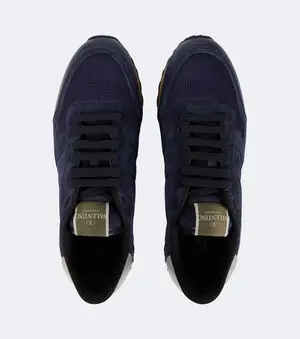 Valentino Garavani Rockrunner Suede-trimmed Sneakers - Blue
