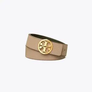 Tory Burch Tory Burch 1 1/2" Reversible Double T Belt Gray Heron/poblano/gold