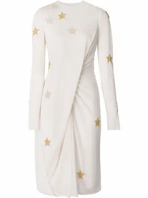 Burberry Silk Viscose Dress With Gold Stars