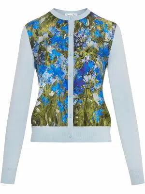 Oscar De La Renta Watercolour-print Cardigan - Blue