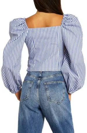 RIVER ISLAND Puff Sleeve Stripe Crop Top