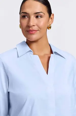 Foxcroft Taylor Three-quarter Sleeve Non-iron Shirt - Blue Wave