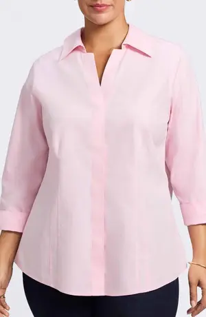 Foxcroft Taylor Three-quarter Sleeve Non-iron Shirt - Chambray Pink