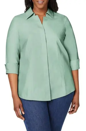 Foxcroft Taylor Three-Quarter Sleeve Non-Iron Shirt Jade Gem