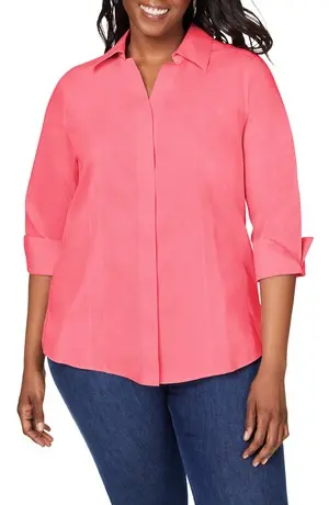 Foxcroft Taylor Three-Quarter Sleeve Non-Iron Shirt Rose Red