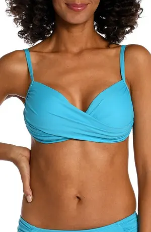 La Blanca Island Goddess Wrap Bikini Top Azul
