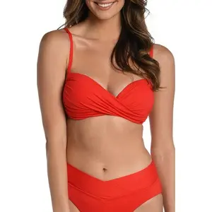 La Blanca Island Goddess Wrap Bikini Top Cherry