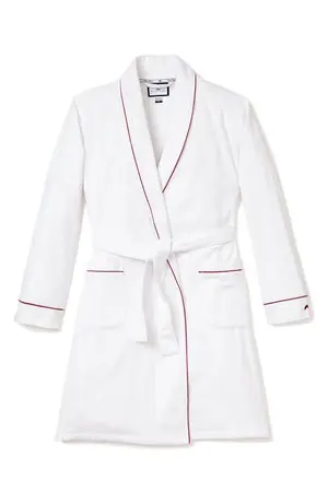 PETITE PLUME Contrast Piping Cotton Robe - White