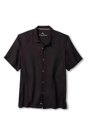 Tommy Bahama Tropic Isles Short Sleeve Button-up Silk Shirt - Black