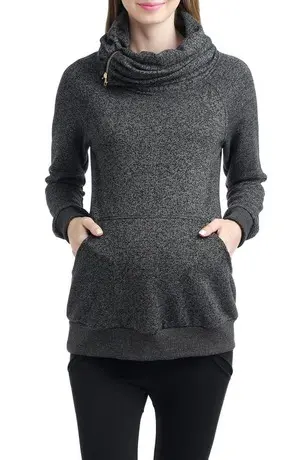 KIMI + KAI Thea Zip Collar Maternity Sweatshirt - Black