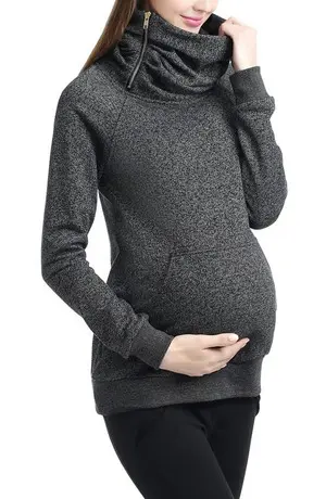 KIMI + KAI Thea Zip Collar Maternity Sweatshirt - Black